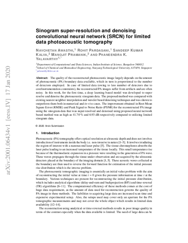 (PDF) Sinogram super-resolution and denoising convolutional neural network (SRCN) for limited ...