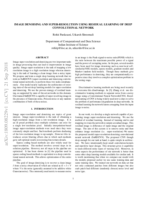 (PDF) Image Denoising and Super-Resolution using Residual Learning of ...