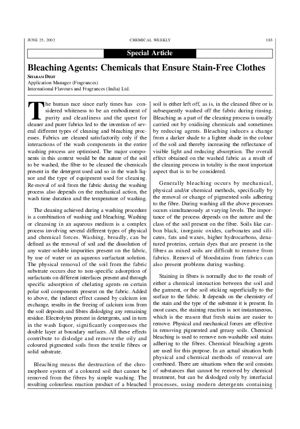 (PDF) Bleaching Agents: Chemicals that Ensure Stain-Free Clothes