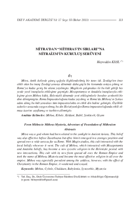 (PDF) Mitra'dan "Mithras'ın Sırları"na Mitraizm'in Kuruluş Serüveni