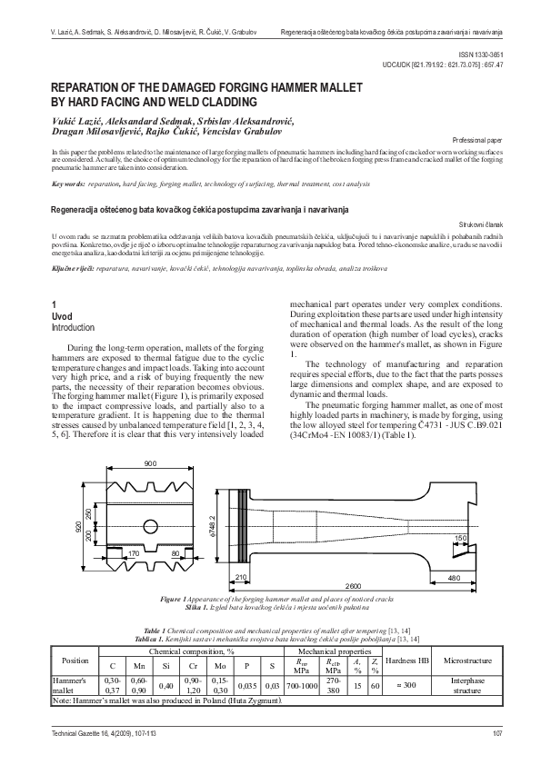 (PDF) Reparation of the Damaged Forging Hammer Mallet by Hard Facing ...