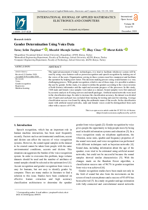 (PDF) Gender Determination Using Voice Data