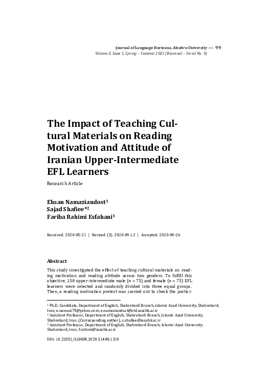 (PDF) The Impact of Teaching Cultural Materials on Reading Motivation ...