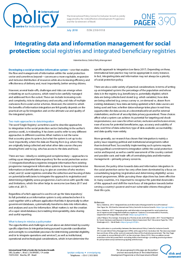 (PDF) Integrating data and information management for social protection ...