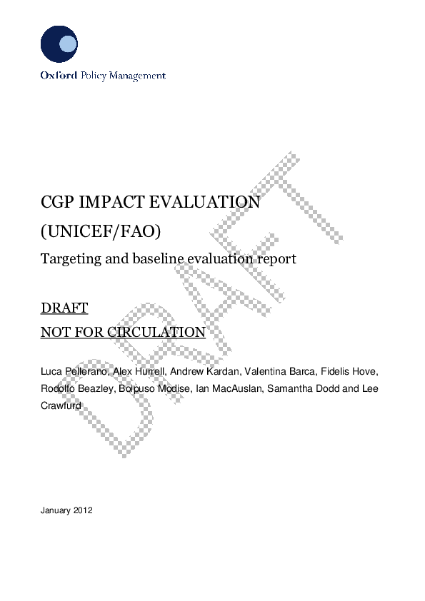 (PDF) Targeting and baseline evaluation report DRAFT NOT FOR CIRCULATION