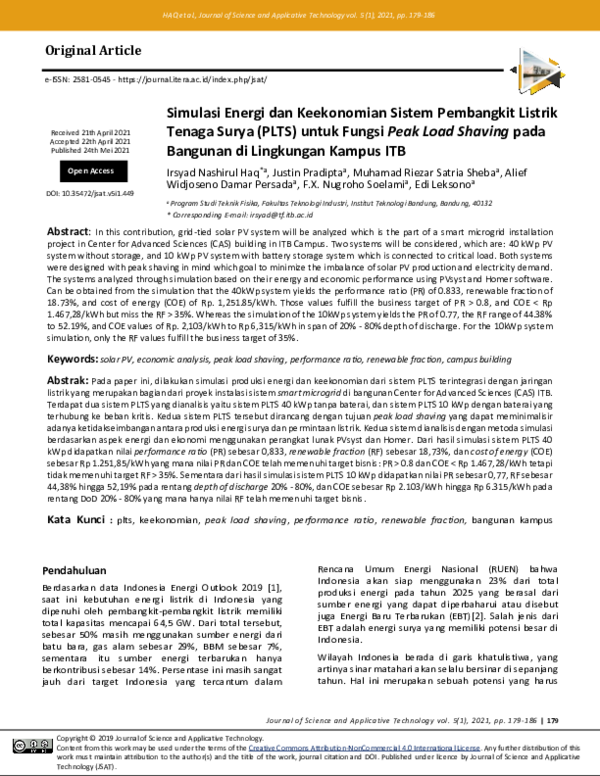 (PDF) Simulasi Energi dan Keekonomian Sistem Pembangkit Listrik Tenaga ...