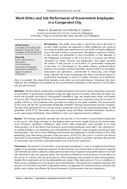 (PDF) Work Ethics and Job Performance of Government Employees in a ...