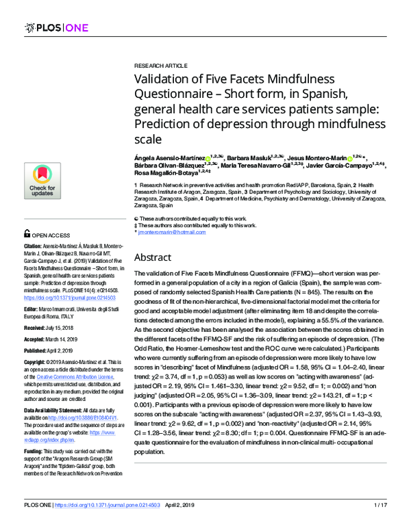 (PDF) Validation of Five Facets Mindfulness Questionnaire – Short form ...