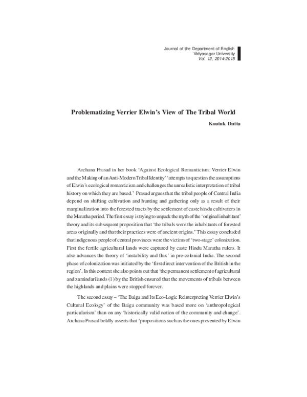 (PDF) Problematizing Verrier Elwin’s View of The Tribal World