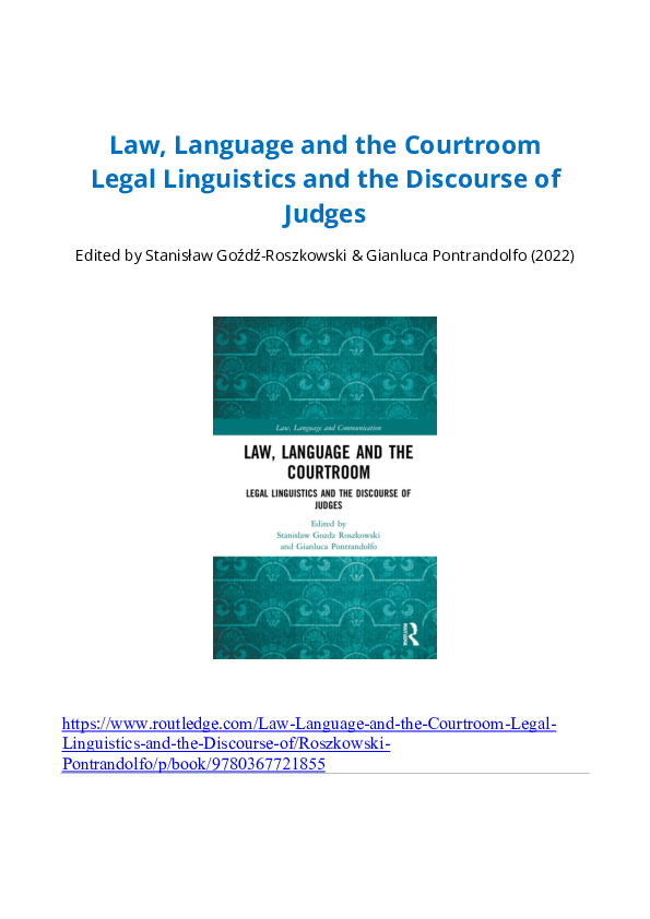 (PDF) Law, Language and the Courtroom. Legal Linguistics and the ...
