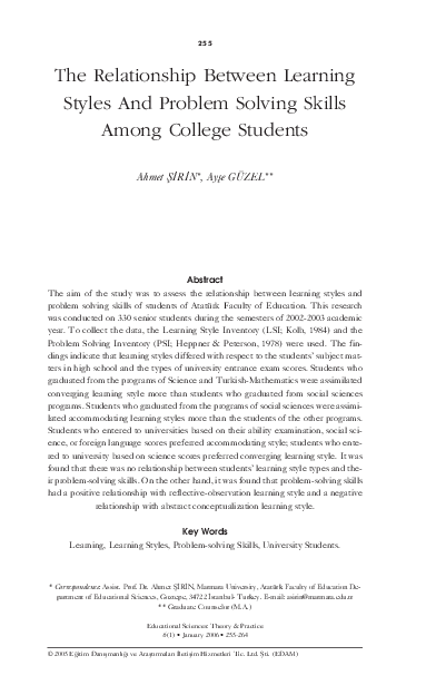 (PDF) The Relationship Between Learning Styles And Problem Solving Skills Among College Students