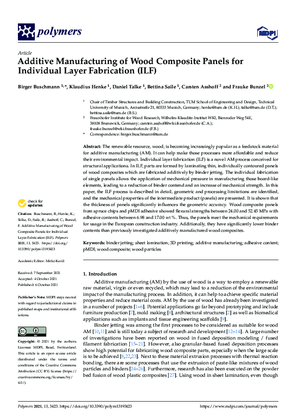 (PDF) Additive Manufacturing of Wood Composite Panels for Individual ...