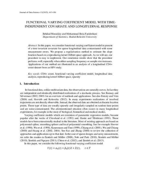 Pdf Functional Varying Coefficient Model With Time Independent