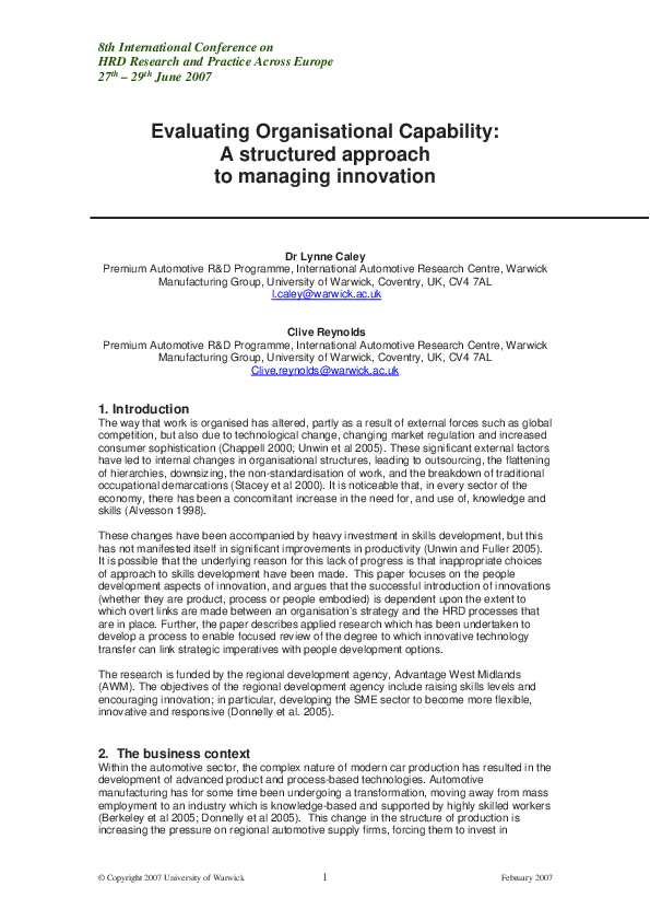 (PDF) Evaluating Organisational Capability: A structured approach to ...