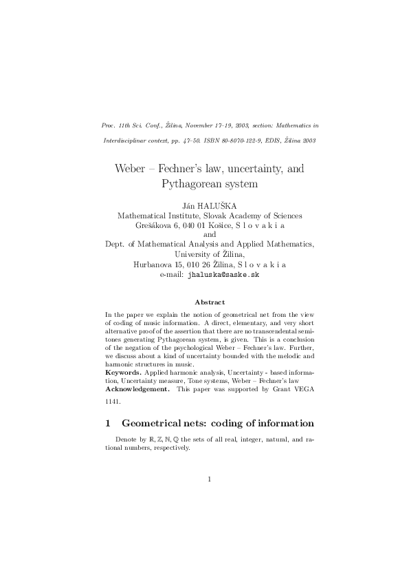 (PDF) Weber – Fechner ’ s law , uncertainty , and Pythagorean system