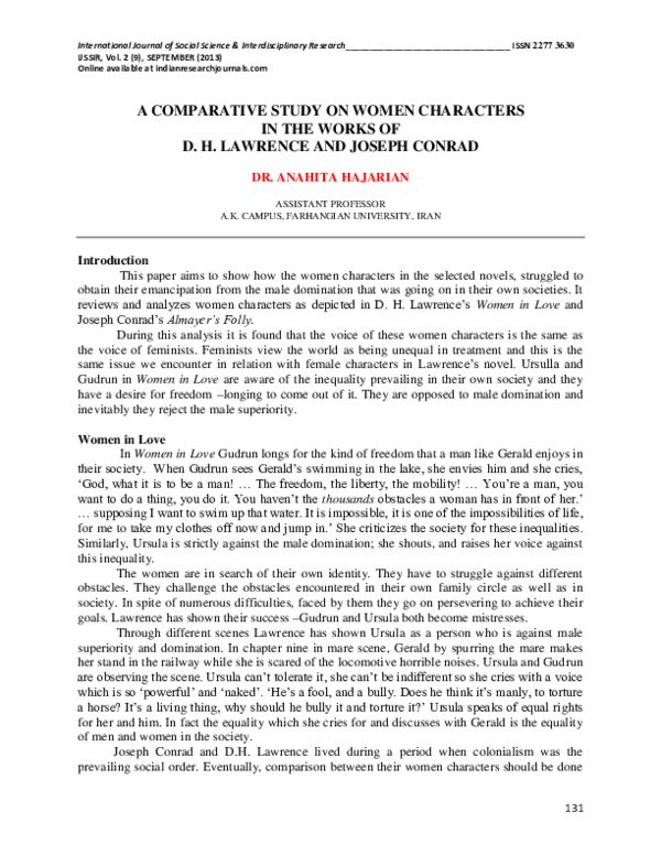 (PDF) A Comparative Study on Women Characters in the Works of D. H ...