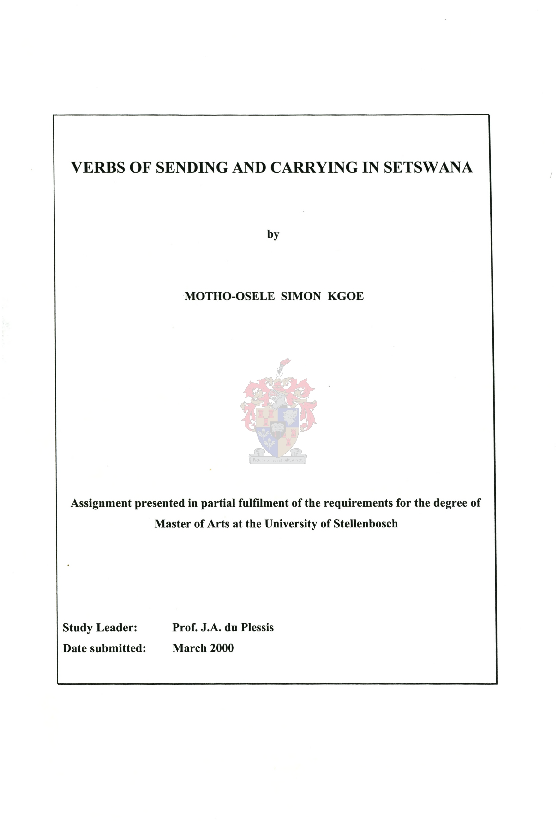 (PDF) Verbs of sending and carrying in Setswana