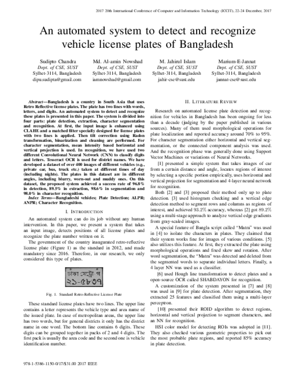 (PDF) An automated system to detect and recognize vehicle license ...