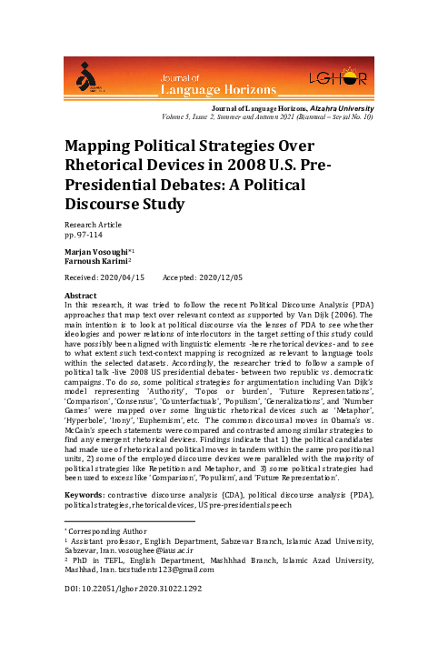 (PDF) Mapping Political Strategies Over Rhetorical Devices in 2008 U.S ...
