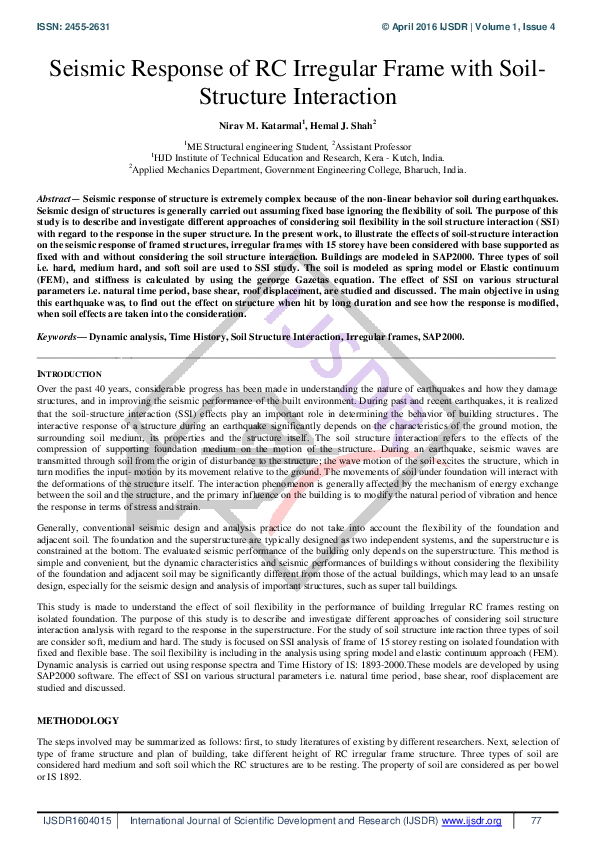 (PDF) Seismic Response of RC Irregular Frame with Soil-Structure Interaction