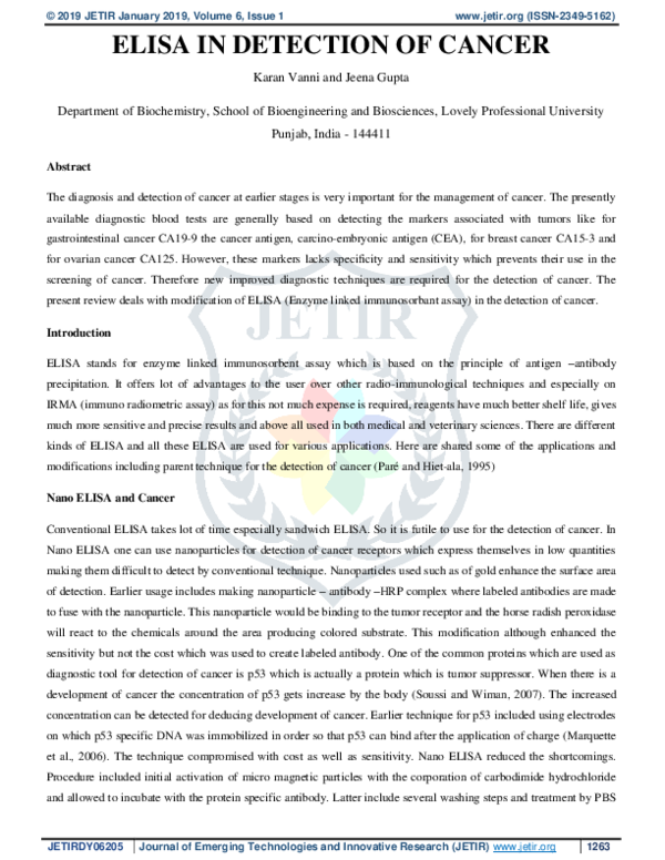 (PDF) Elisa in Detection of Cancer