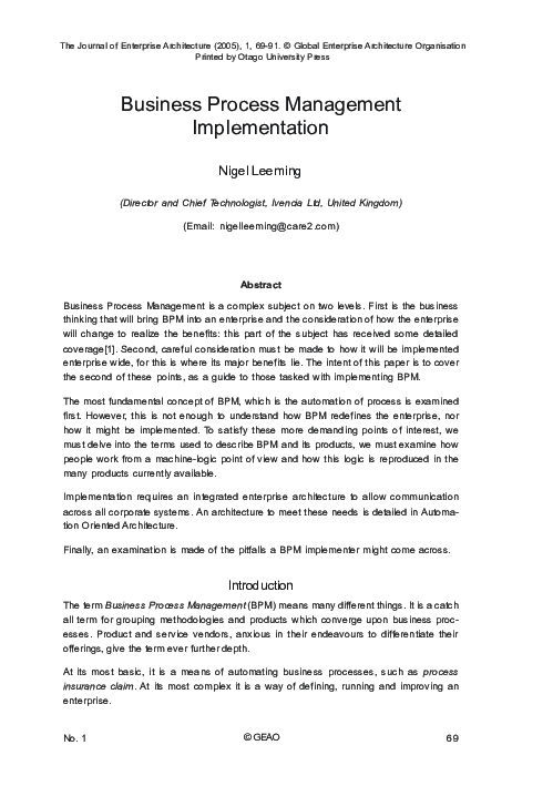(PDF) Business Process Management Implementation