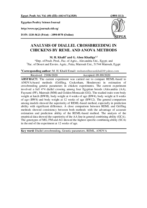 (PDF) Analysis of Diallel Crossbreeding in Chickens by Reml and Anova ...