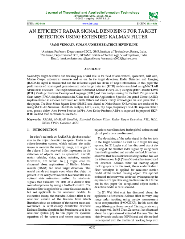 (PDF) An Efficient Radar Signal Denoising for Target Detection Using Extended Kalman Filter