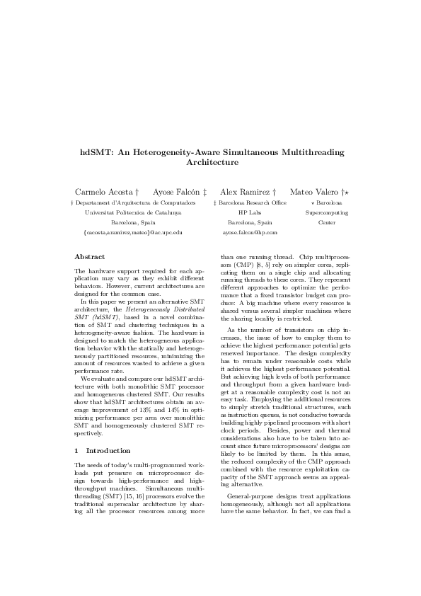 (PDF) hdSMT : An Heterogeneity-Aware Simultaneous Multithreading Architecture