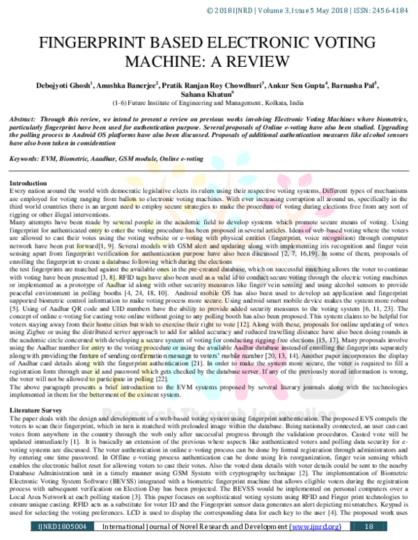 (PDF) Fingerprint Based Electronic Voting Machine : A Review