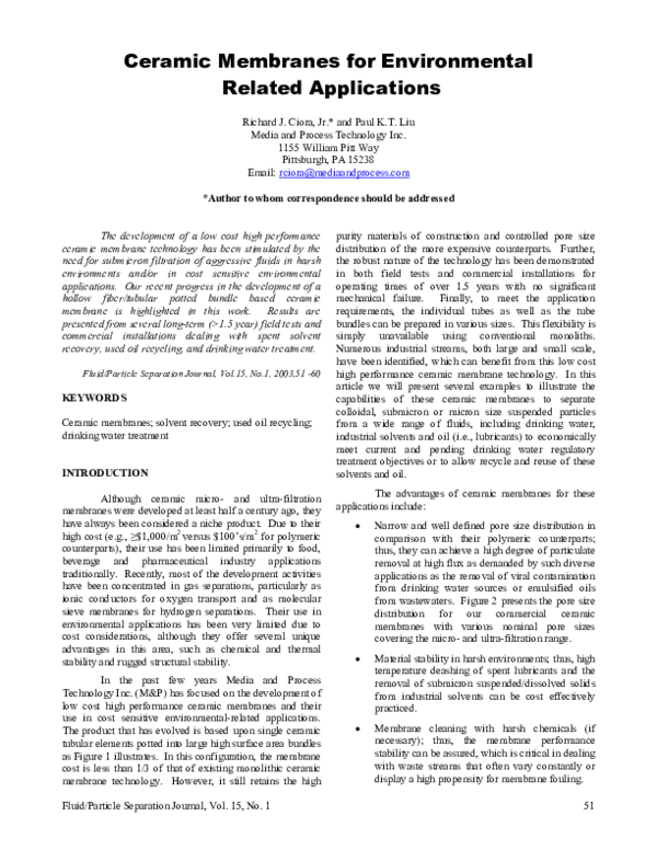 (PDF) Ceramic Membranes for Environmental Related Applications