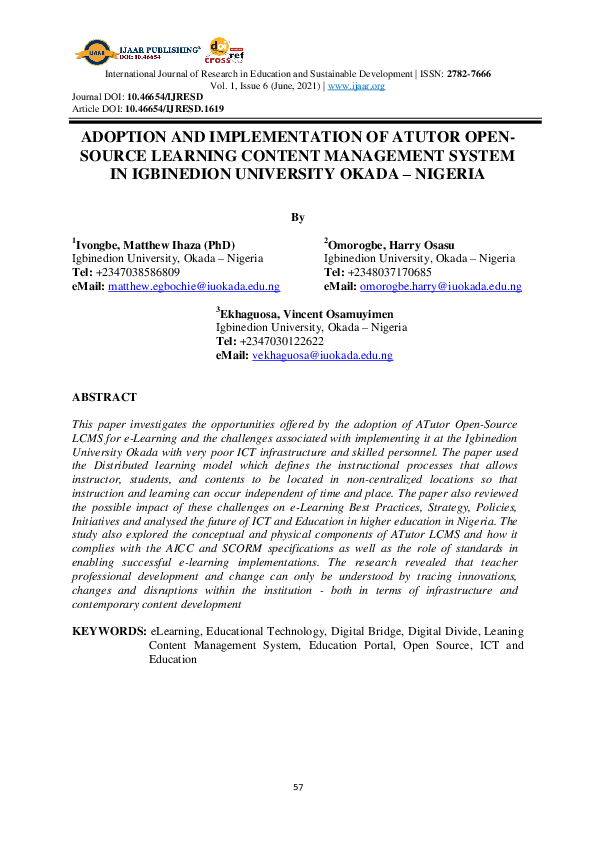 (PDF) ADOPTION AND IMPLEMENTATION OF ATUTOR OPEN-SOURCE LEARNING ...