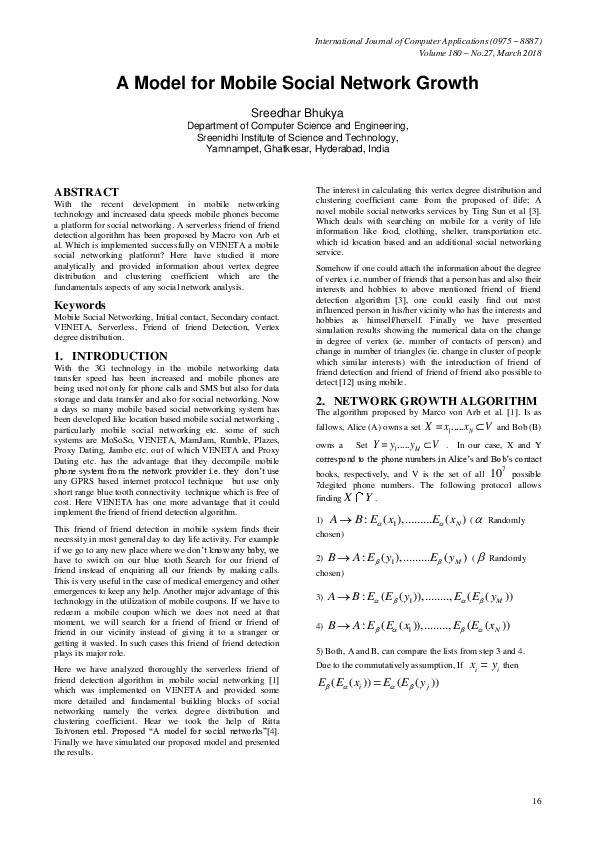 (PDF) A Model for Mobile Social Network Growth