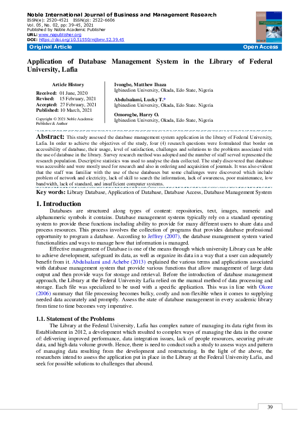 (PDF) Application of Database Management System in the Library of ...