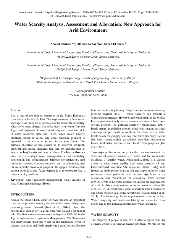 (PDF) Water scarcity analysis, assessment and alleviation: New approach ...