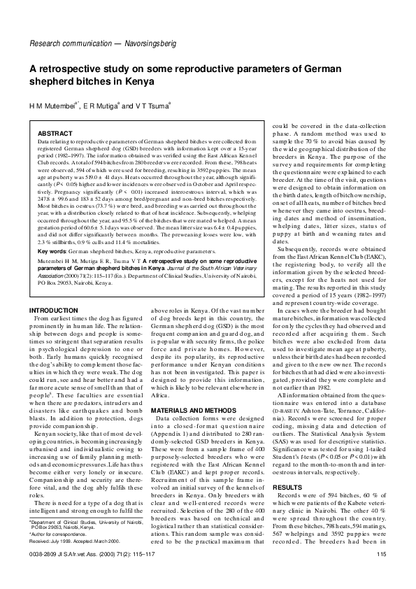 (PDF) A retrospective study on some reproductive parameters of German ...