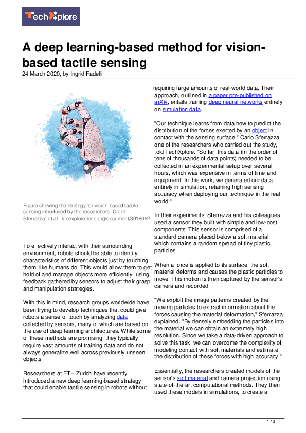 Pdf A Deep Learning Based Method For Vision Based Tactile Sensing