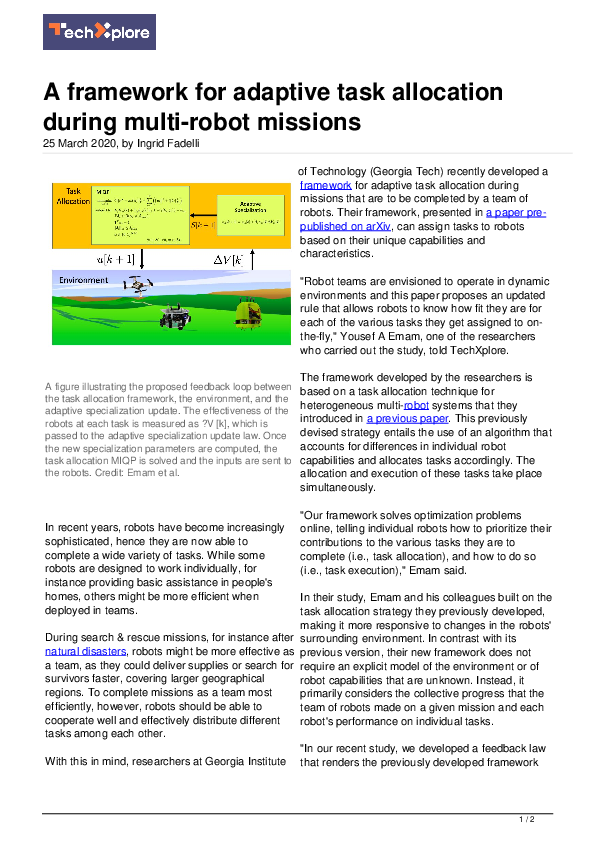 (PDF) A framework for adaptive task allocation during multi-robot missions
