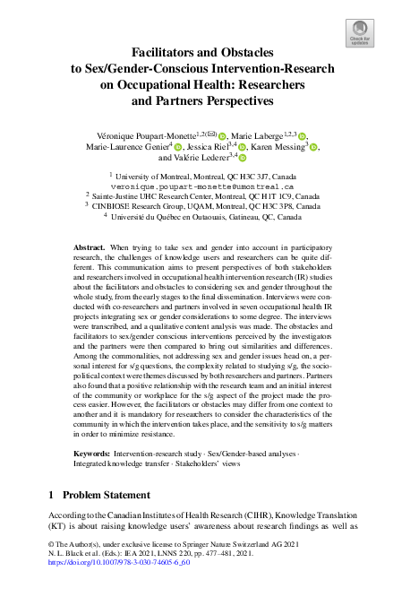 (PDF) Facilitators and Obstacles to Sex/Gender-Conscious Intervention ...
