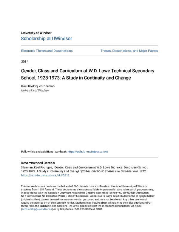 (PDF) Gender, Class and Curriculum at W.D. Lowe Technical Secondary ...