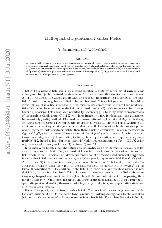 (PDF) Multi-quadratic $p$-rational Number Fields