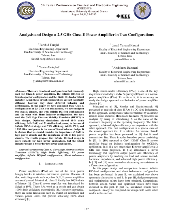 (PDF) Analysis and Design a 2.5 GHz Class-E Power Amplifier in Two Configurations