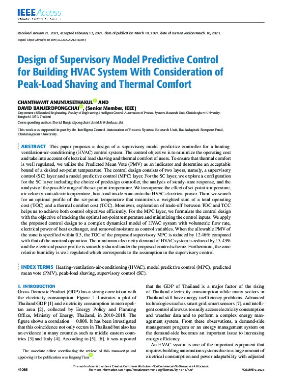 Pdf Design Of Supervisory Model Predictive Control For Building Hvac
