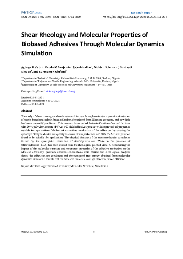 (PDF) Shear Rheology and Molecular Properties of Biobased Adhesives ...