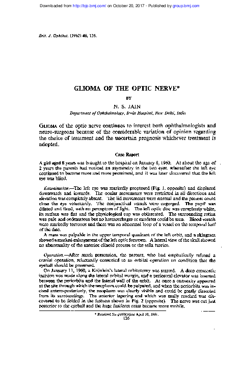 (PDF) Glioma of the Optic Nerve
