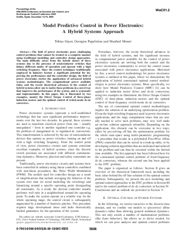 Pdf Model Predictive Control In Power Electronics A Hybrid Systems