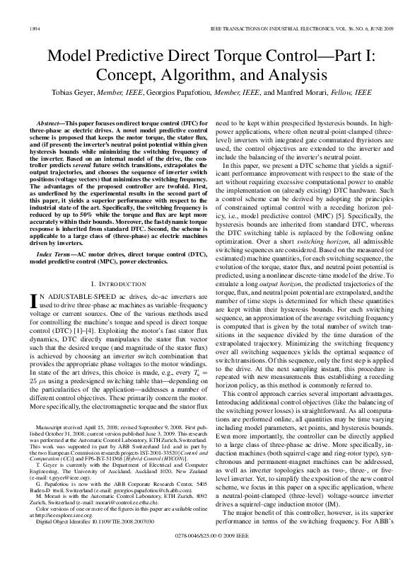 Pdf Model Predictive Direct Torque Control Part I Concept Algorithm And Analysis