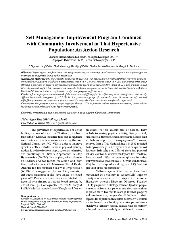 (PDF) Self-management improvement program combined with community ...