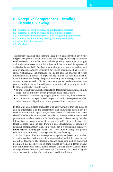 (PDF) Receptive Competences—Reading, Listening, Viewing