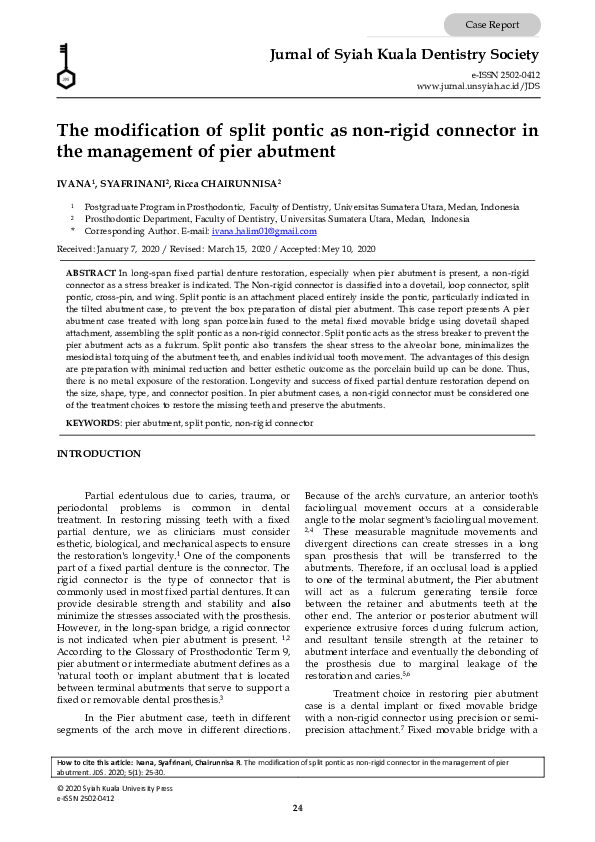 (PDF) The modification of split pontic as non-rigid connector in the ...